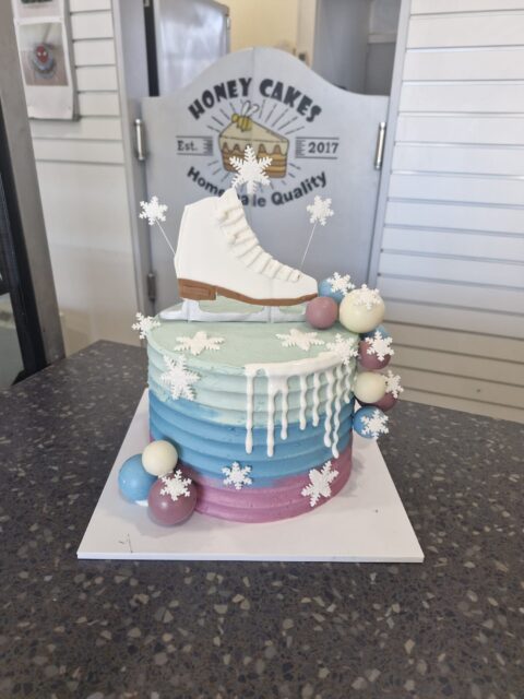 Ice Skating Themed Drip Cake - Honey Cakes
